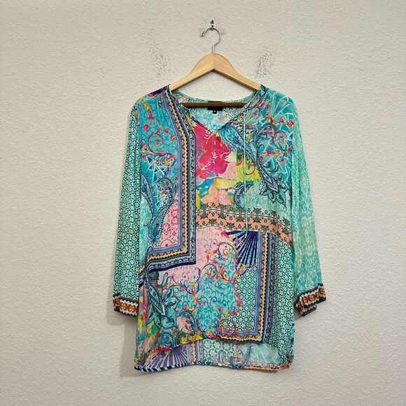 Shana | Tops | Shana Silk Tunic Top Blouse Multicolor Floral Long ...